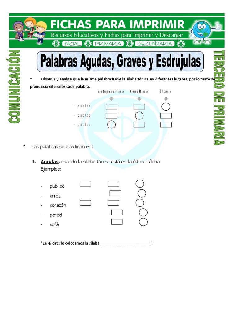 Ficha Agudas Graves y Esdrujulas para Tercero de Primaria | PDF