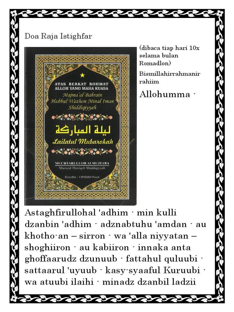 Doa Raja Istighfar Dibaca Tiap Hari 10x Selama Bulan Romadlon