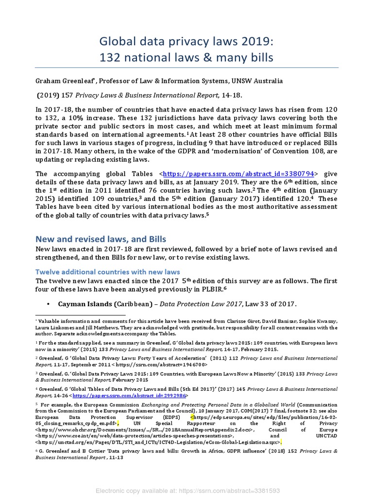Global Data Privacy Laws 2019 | PDF | Information Privacy | Personally ...