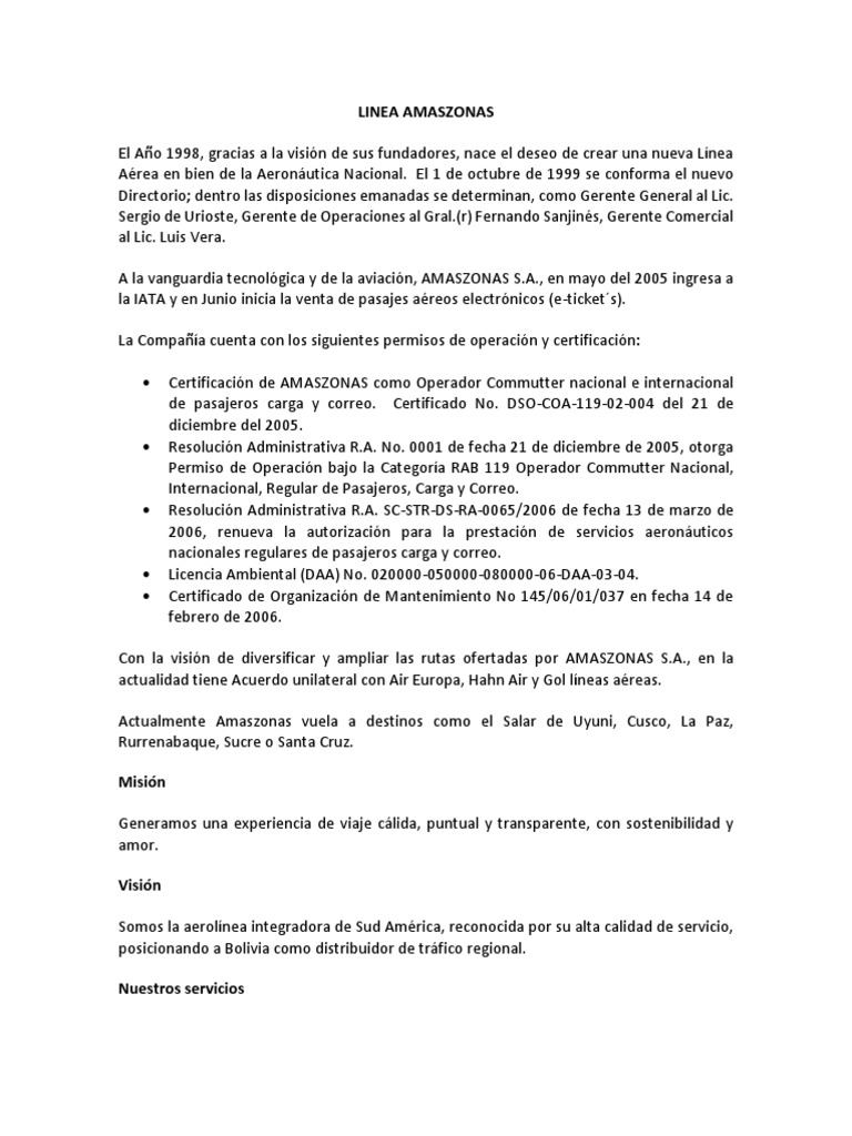 Linea Amazonas | PDF | Aeropuerto | Avión