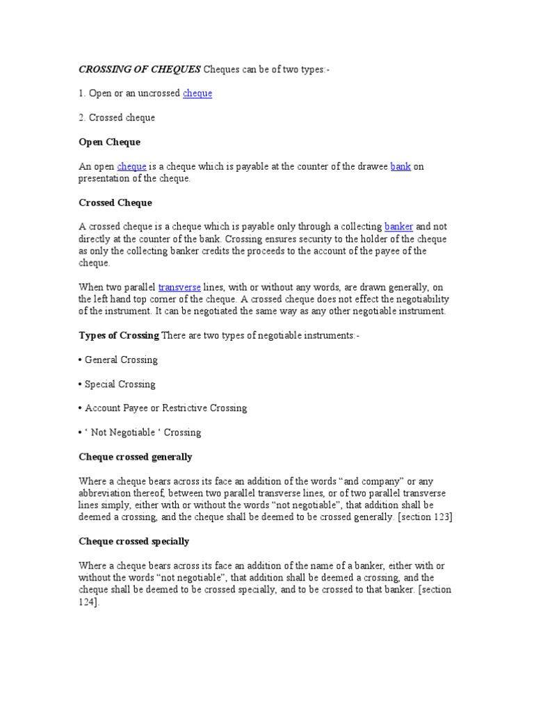 Types of Cheque Crossings Explained | PDF | Negotiable Instrument | Cheque
