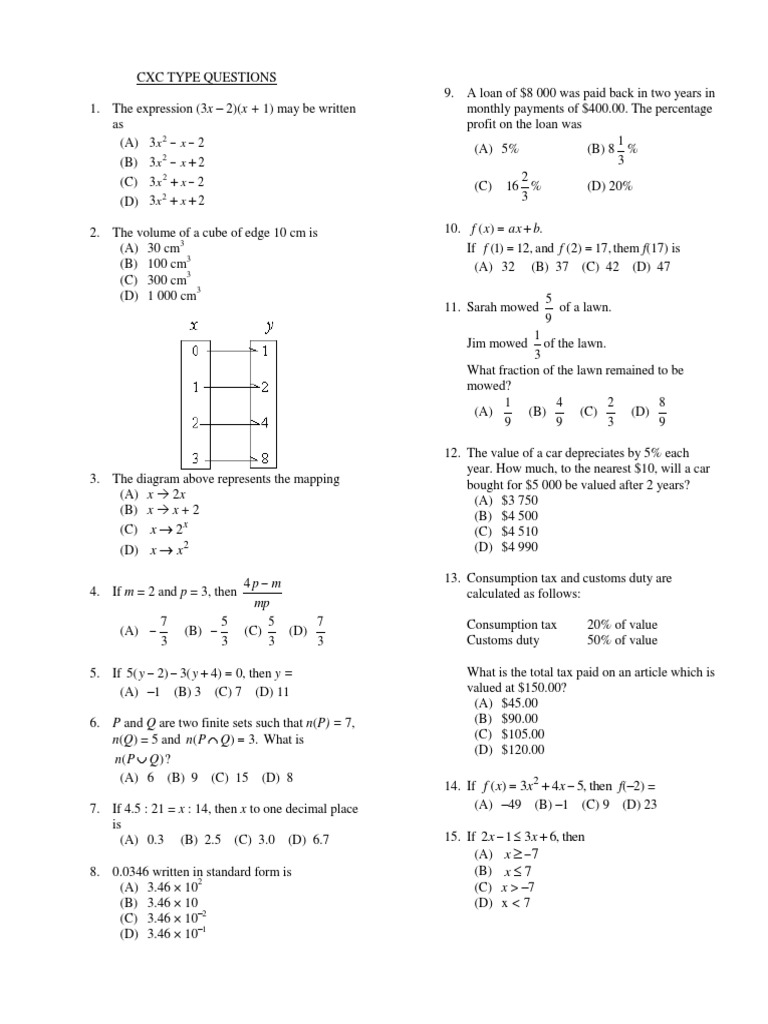 CXC Like Multiple Choice 1 | PDF | Angle | Area