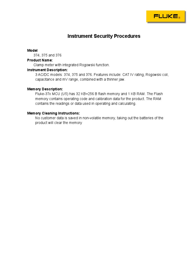 Instrument Security Procedures: Model Product Name: Instrument ...