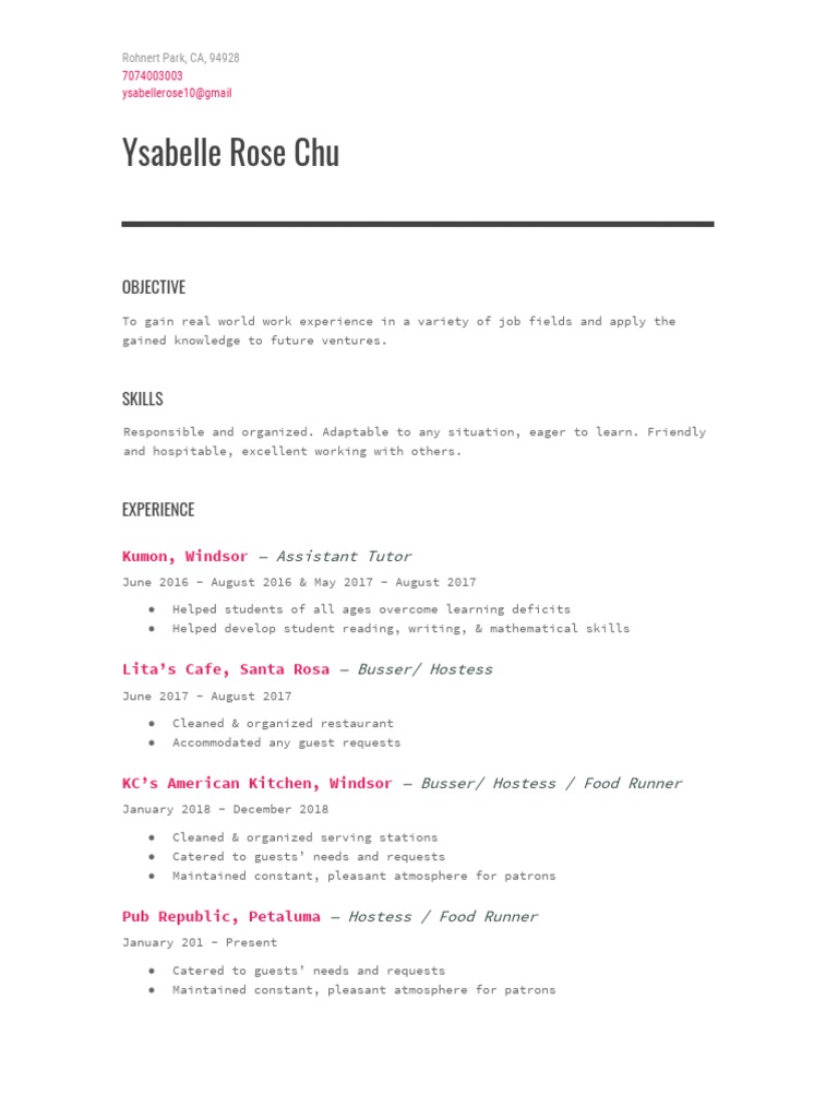 Ysabelle Rose Chu: Objective | PDF