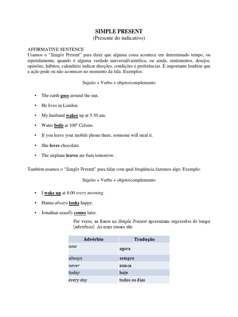Simple Present | PDF | Assunto (gramática) | Sintaxe
