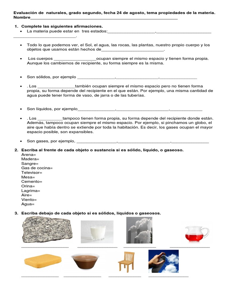 24 de Agosto Evaluación de Naturales Propiedades de La Materia | PDF