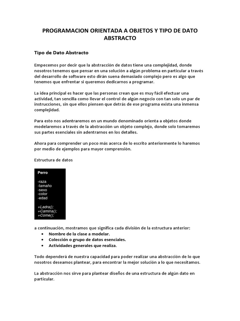 Programación orientada a objetos y tipos de datos abstractos | PDF | Objeto (informática ...