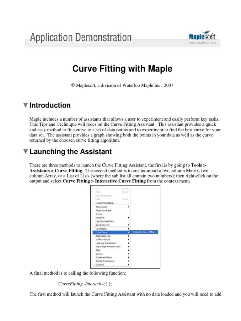 Curve Fitting With Maple: Assistants Curve Fitting. The Second Method Is To Create/import A Two ...