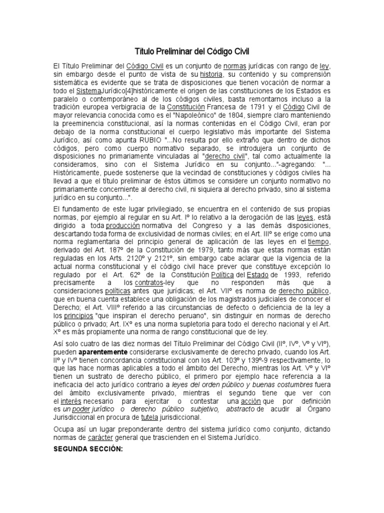 Título Preliminar Del Código Civil | PDF | Instrumento jurídico | Ley procesal