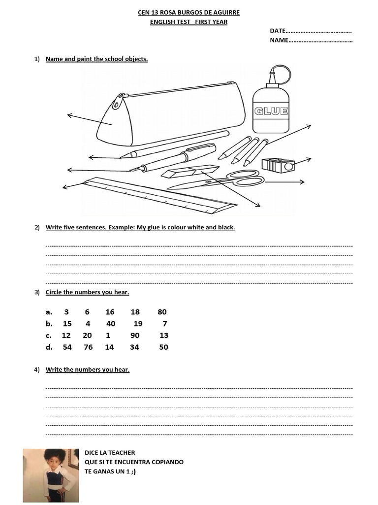 School Objects and Numbers | PDF