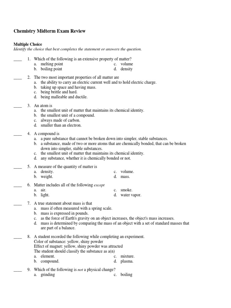 Chemistry Midterm Exam Review | PDF | Chemical Polarity | Ionic Bonding