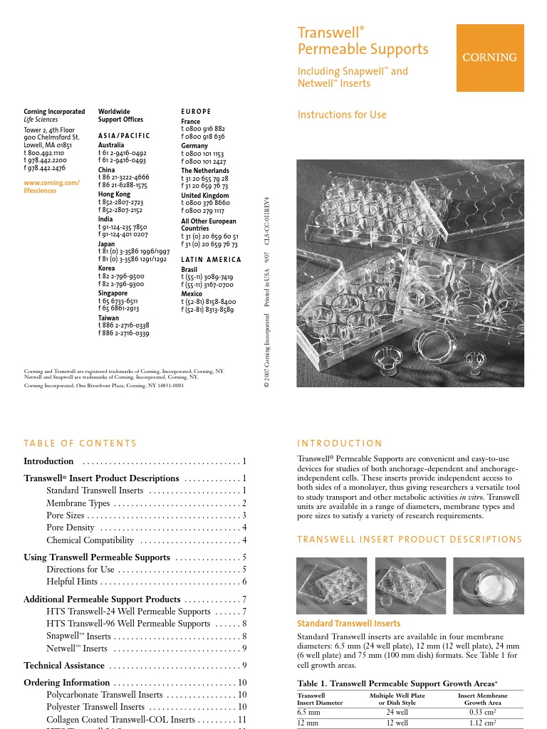 Transwell Permeable Supports: Including Snapwell and Netwell Inserts ...
