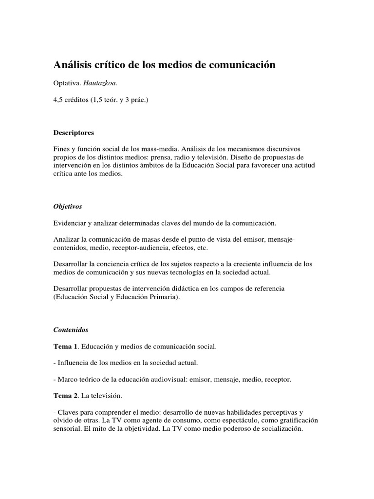 E P O Analisis Critico De Los Medios De Comunicacion Descargar Gratis