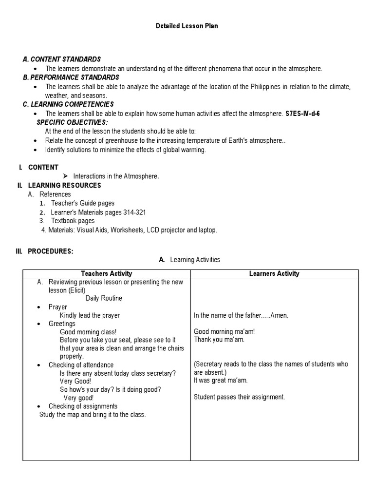 Lesson PLAN COT 4 | PDF | Global Warming | Greenhouse Effect