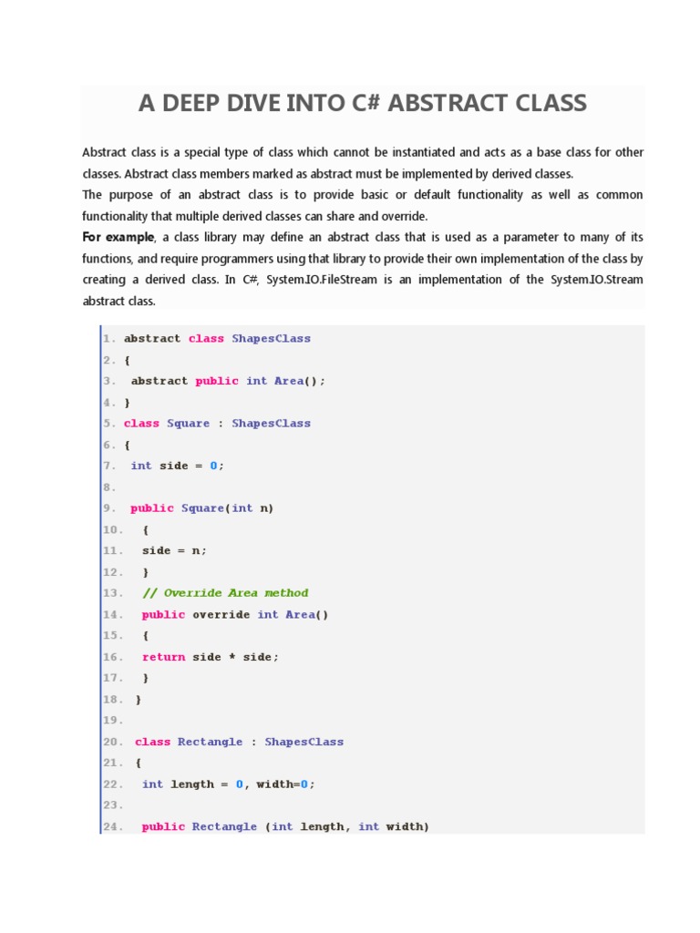 A Deep Dive Into Csharp Abstract Class Pdf Class Computer Programming Inheritance
