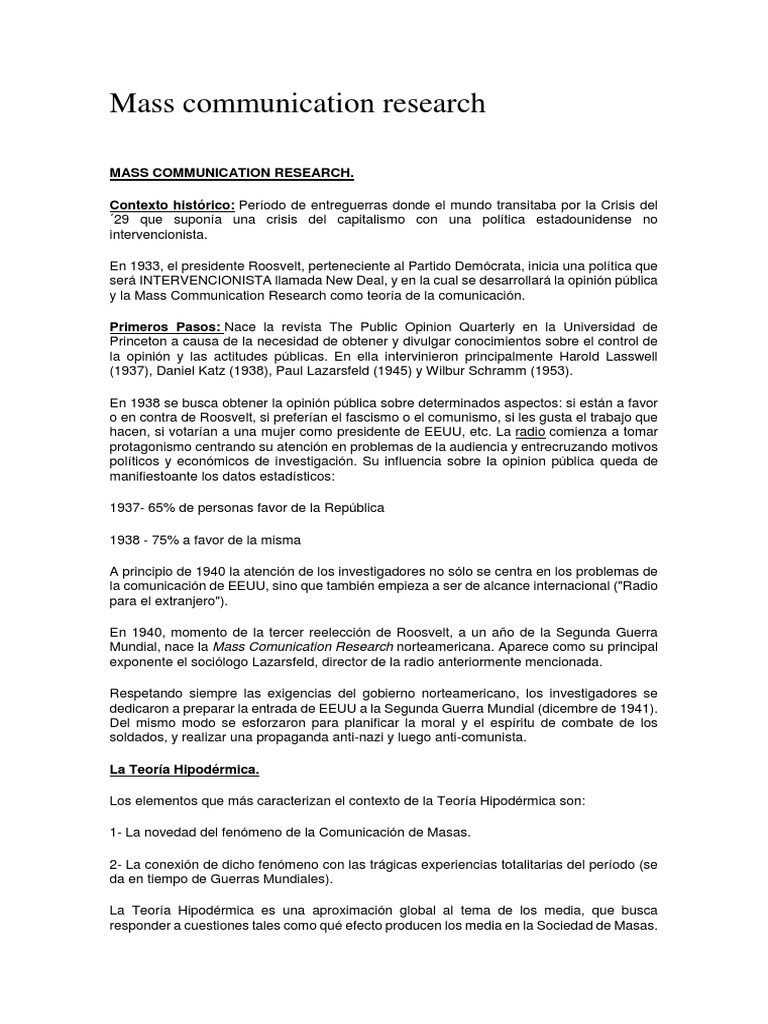 Mass Communication Research | PDF | Medios de comunicación en masa ...