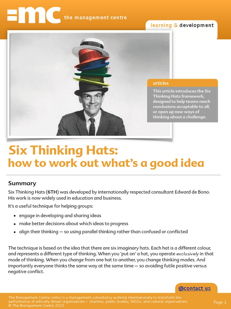 Six Thinking Hats:: How To Work Out What's A Good Idea | PDF ...