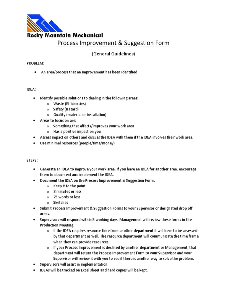 Process Improvement Form | PDF | Business