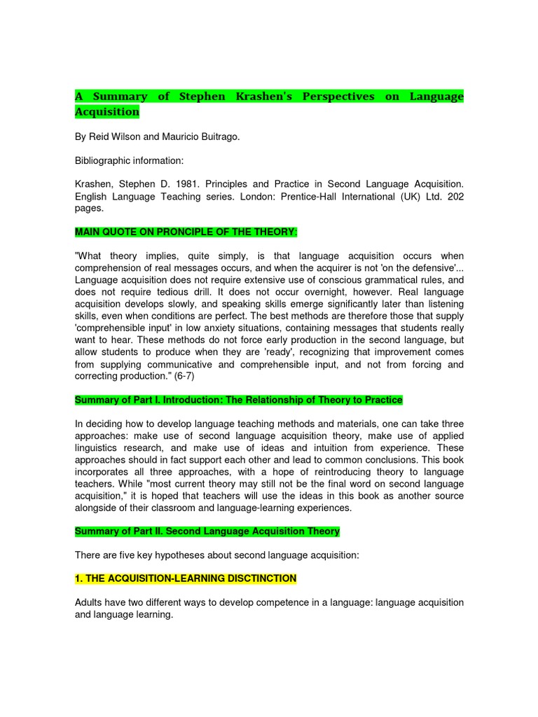 The Monitor Model | PDF | Second Language | Language Acquisition