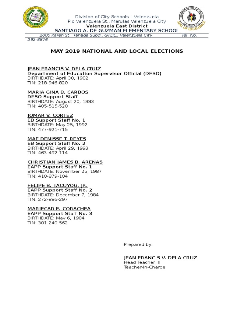 Election Deso and Staff 2019 | PDF