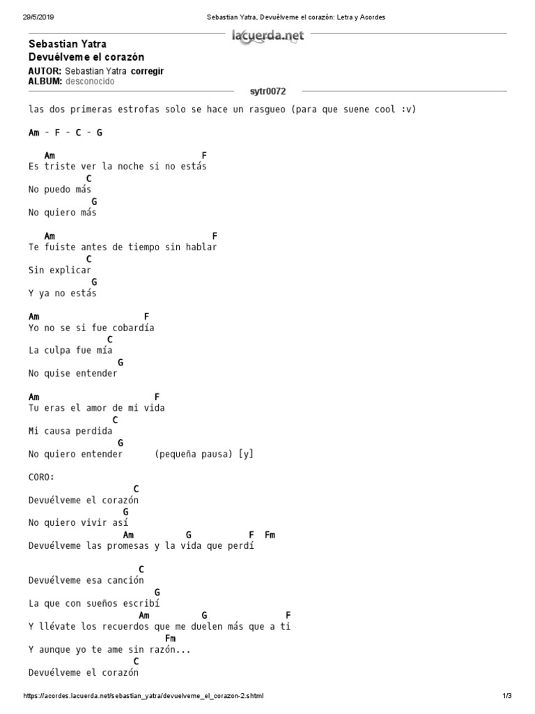 Acordes de "Devuélveme el Corazón" | PDF | Música grabada | Álbumes