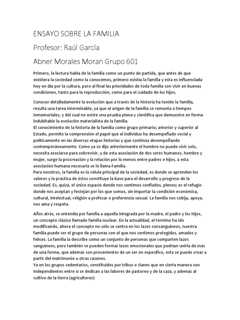Ensayo Sobre La Familia | PDF | Parentesco | Familia
