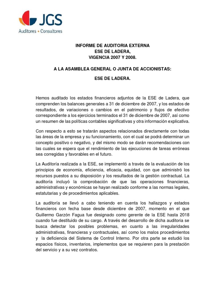 Informe de Auditoria Externa | PDF | Auditoría | Contabilidad