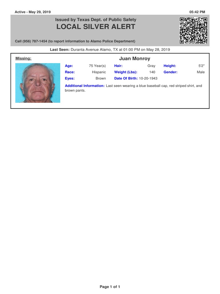 Local Silver Alert: Issued by Texas Dept. of Public Safety | PDF