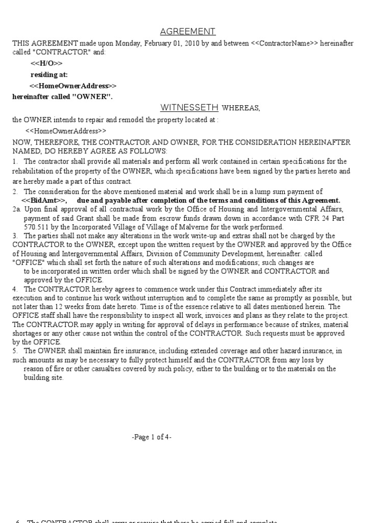 Home Repair Contract | PDF | Indemnity | Insurance