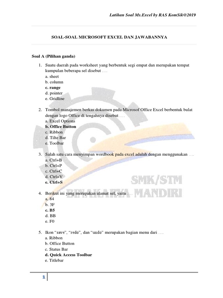Latihan Soal Ms Excel 2019 | PDF