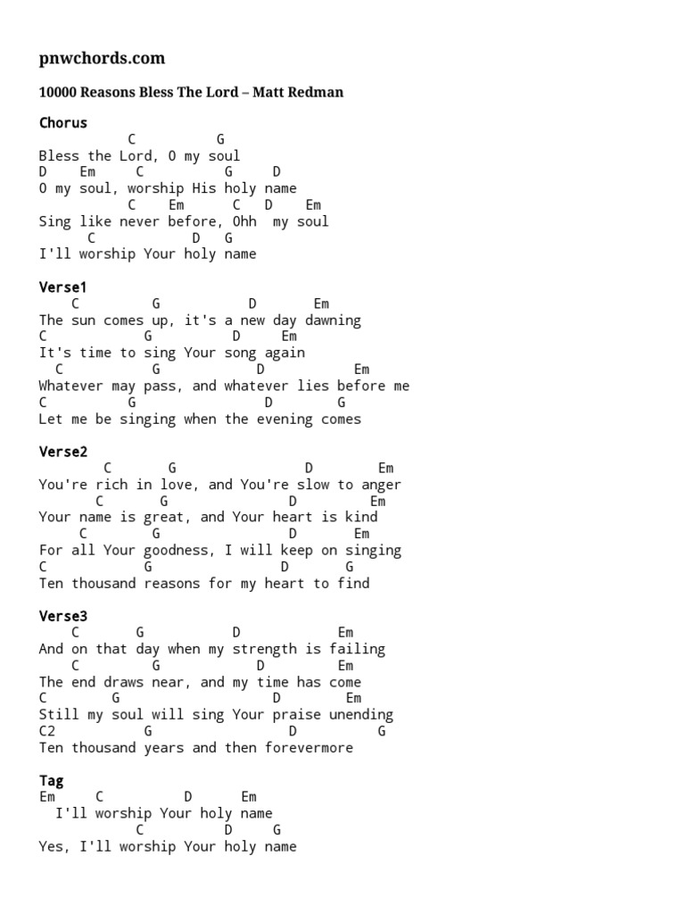 Reasons Bless The Lord Chords - Matt Redman | PDF