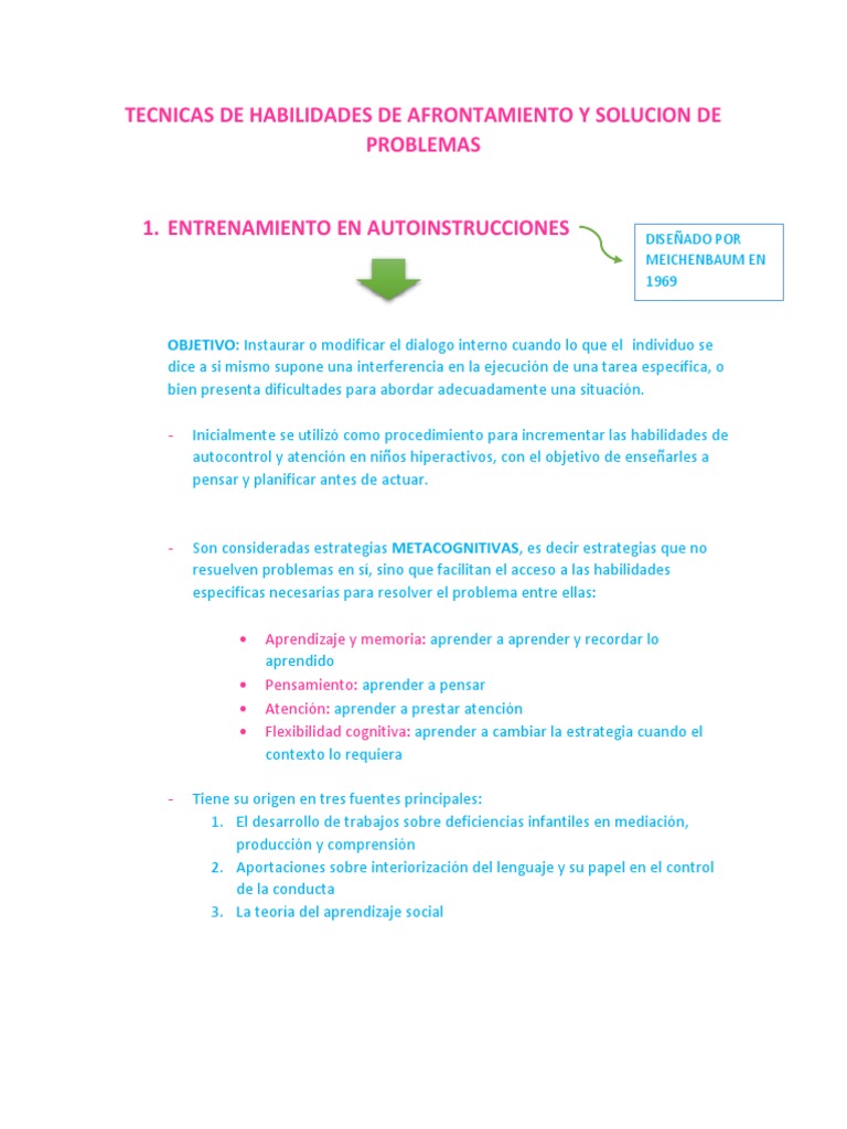 Tecnicas de Habilidades de Afrontamiento y Solucion de Problemas ...
