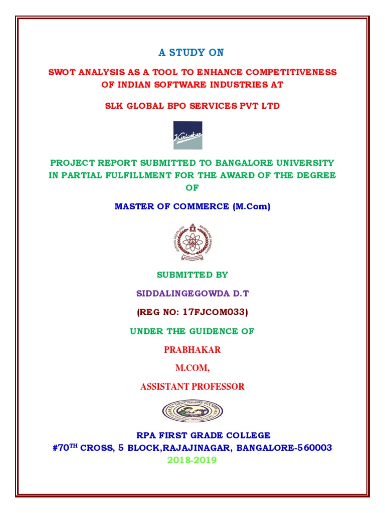 Swot Analysis As A Tool To Enhance Competitiveness of Indian Software ...