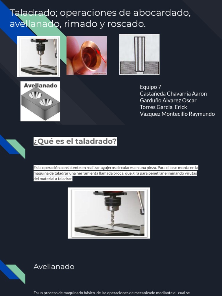 Taladrado, avellanado, rimado y roscado | PDF | Perforar | Tornillo