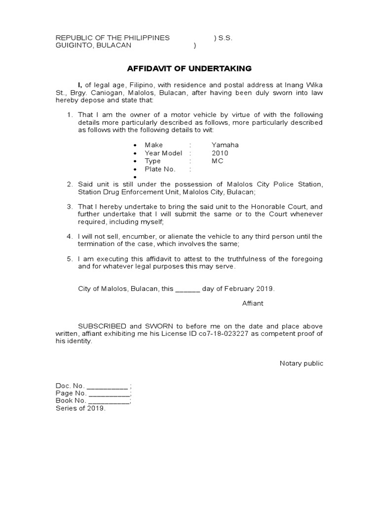 Affidavit of Undertaking | PDF | Politics