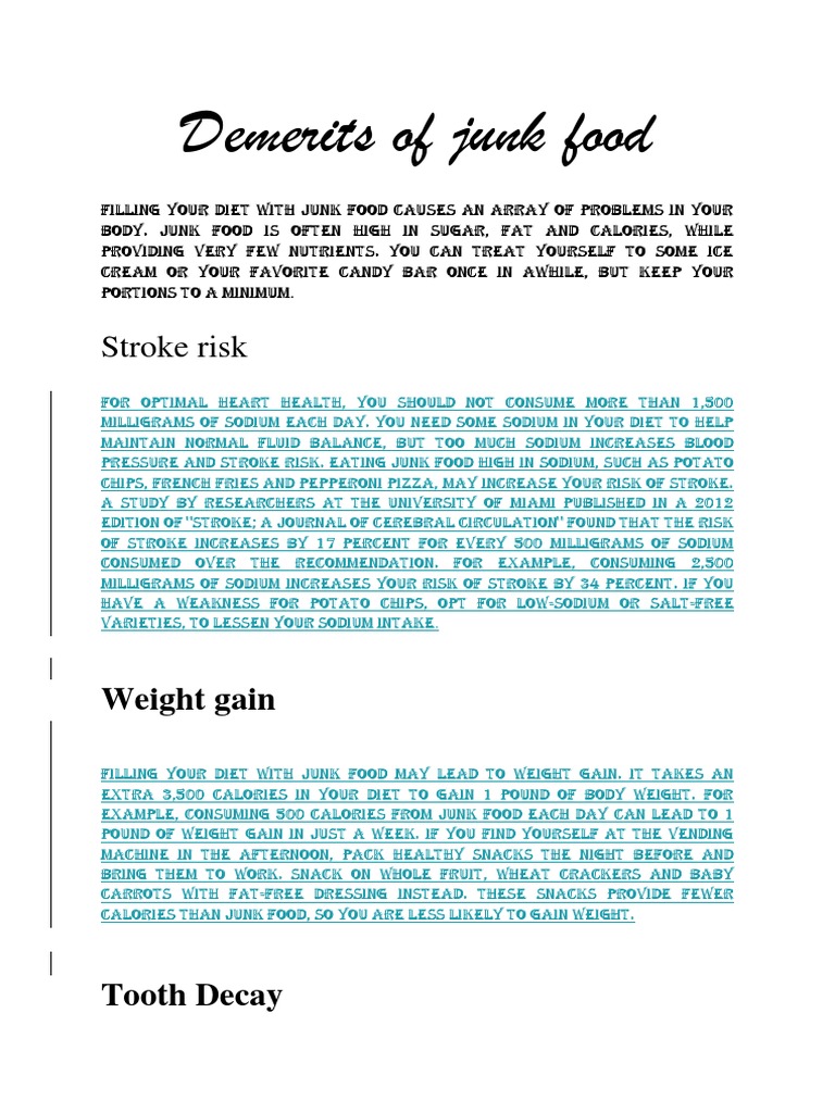 Demerits of Junk Food | PDF | Junk Food | Dietary Fiber