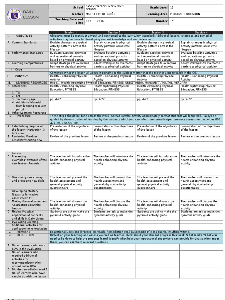 Daily Lesson: Session 1 Session 2 Session 3 Session 4 | PDF | Teachers ...