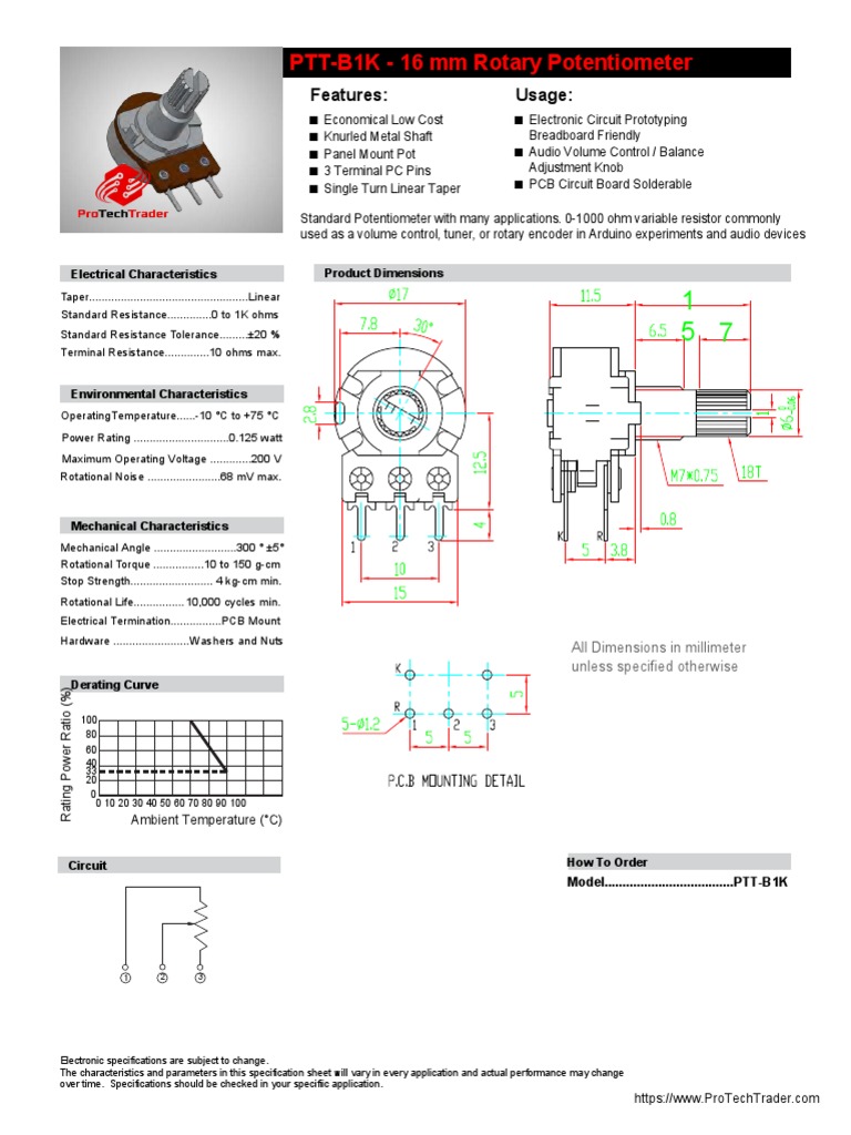 PTT-B1K - 16 MM Rotary Potentiometer: Features: Usage | PDF ...