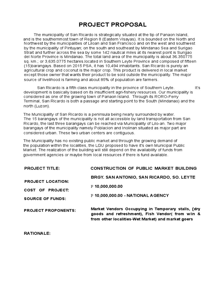 Construction of Public Market Building Project Proposal San Ricardo-To ...