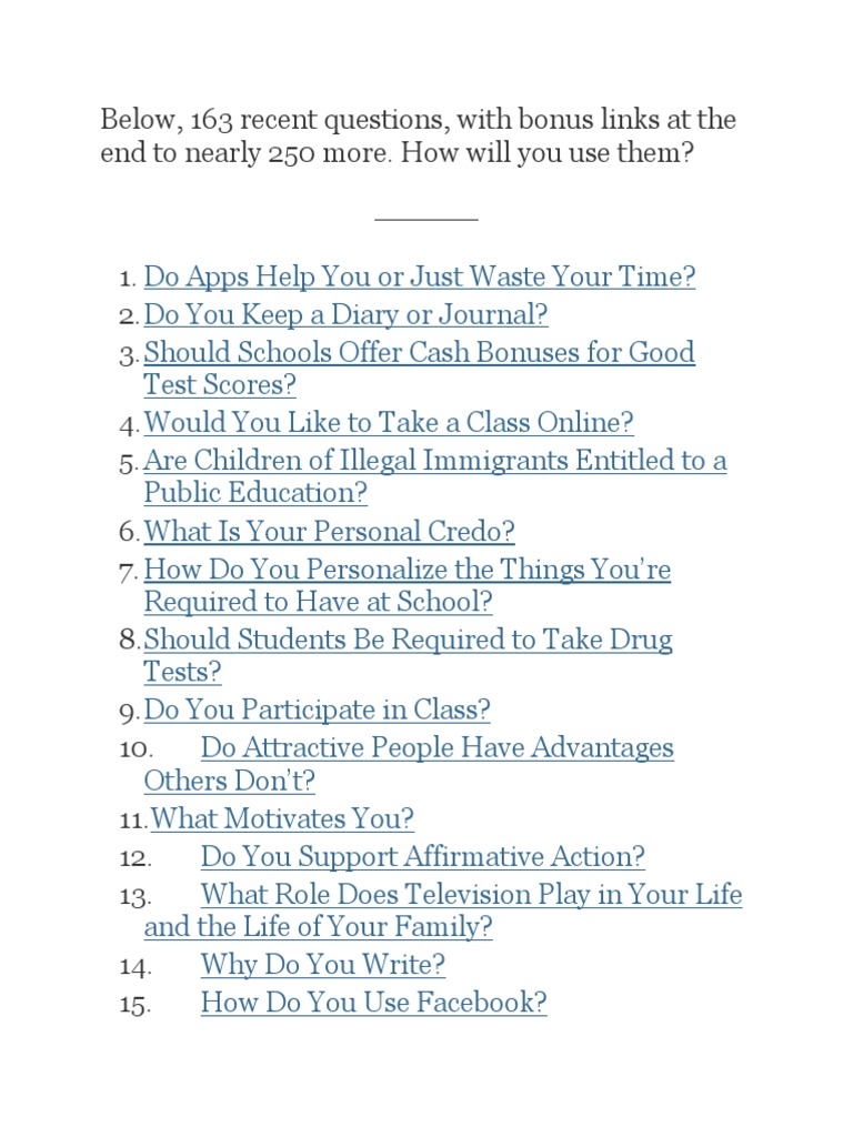Below, 163 Recent Questions, With Bonus Links at The End To Nearly 250 ...