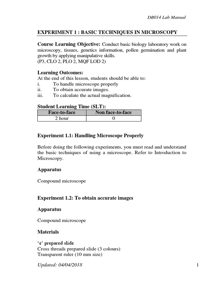 Experiment 1 (Introduction To Microscopy) PDF | PDF | Lens (Optics ...