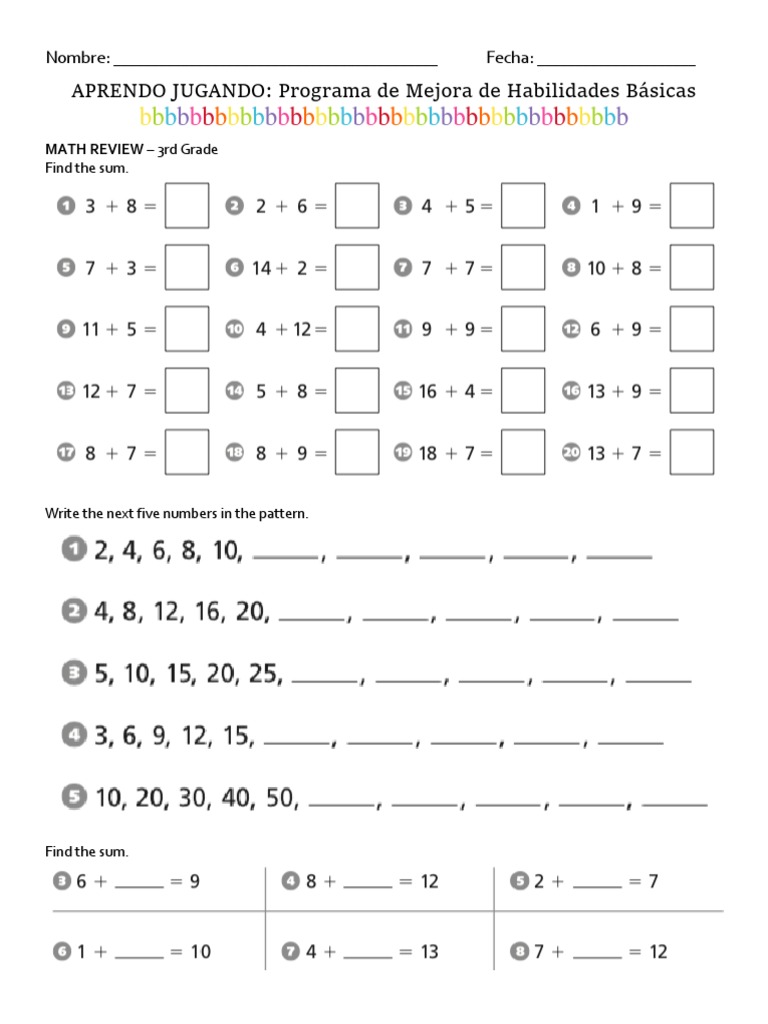 3rd Grade Math Review Worksheets | PDF