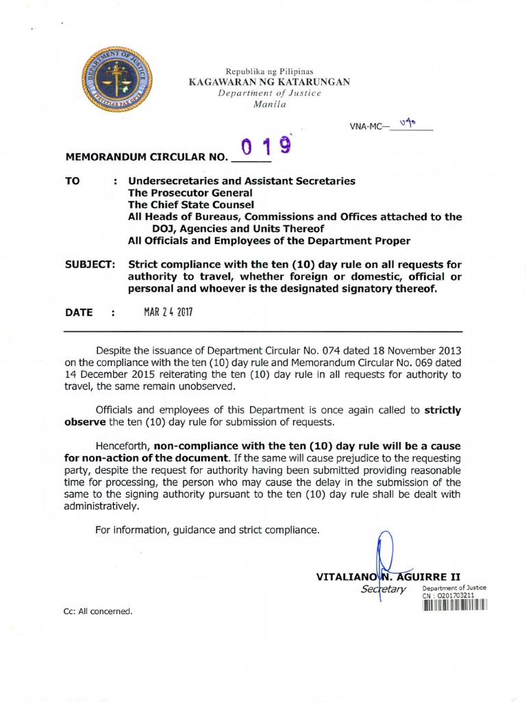 Strict Compliance With The Ten-Day Rule For Application of Authority To ...