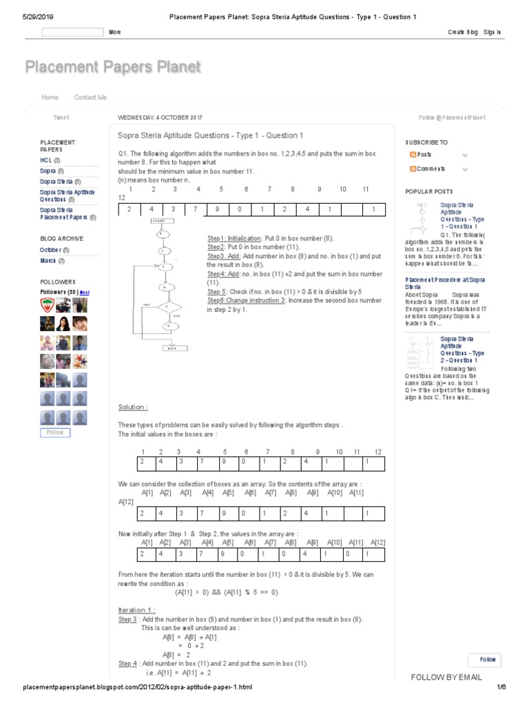 Placement Papers Planet - Sopra Steria Aptitude Questions - Type 1 - Question 1 | PDF ...