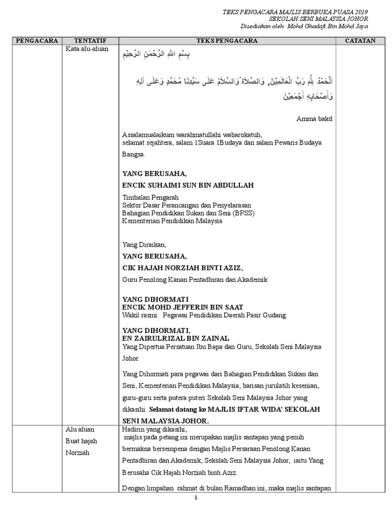 Teks Pengacara Majlis Berbuka Puasa 2019 - Sekolah Seni Malaysia Johor ... Teks Pengacara Majlis Berbuka Puasa 2019 - Sekolah Seni Malaysia Johor ...