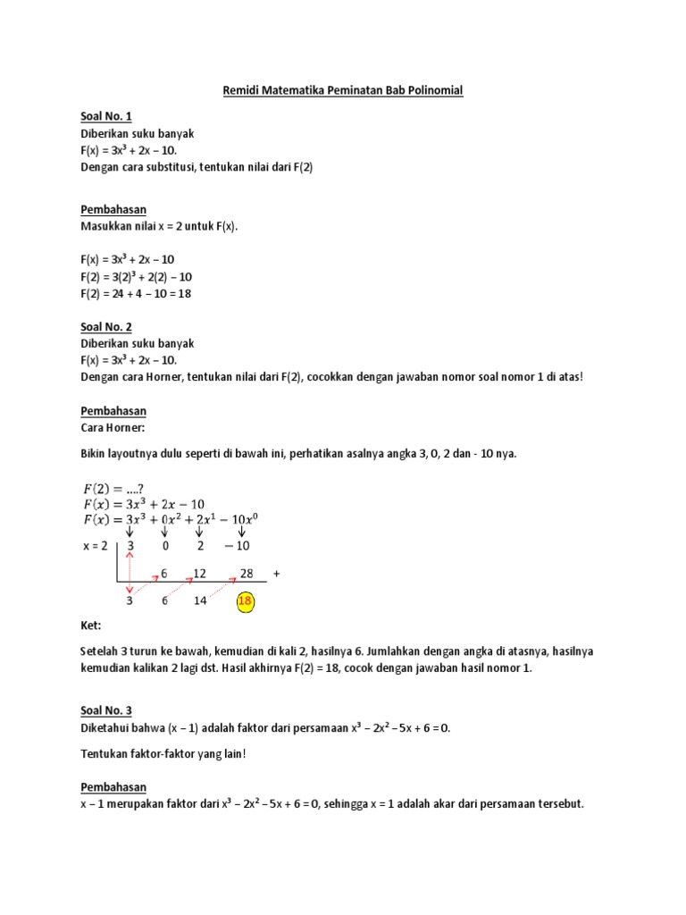 Soal Matematika Peminatan Bab Polinomial | PDF
