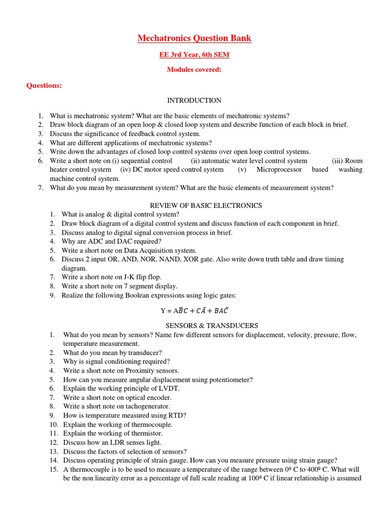 Mechatronics Study Guide | PDF | Electric Motor | Control System