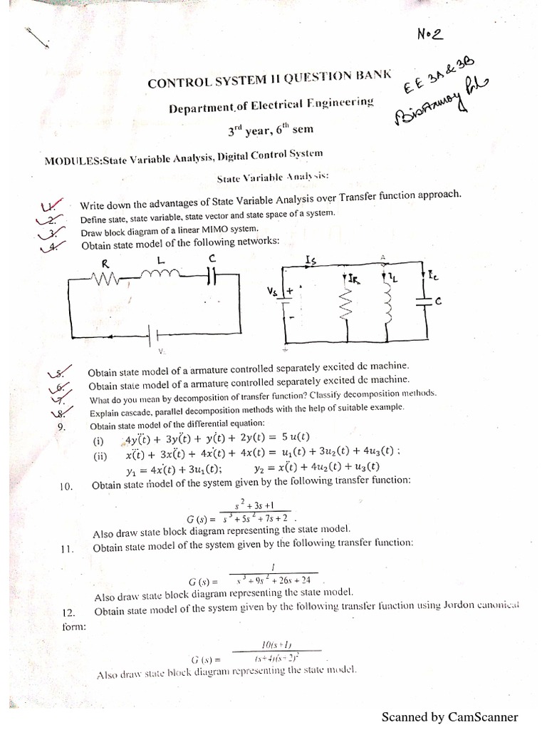 Linear Control System Question Bank | PDF