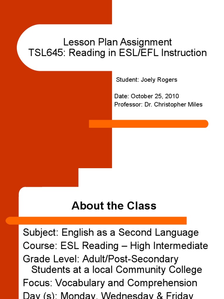 Lesson Plan Assignment TSL645: Reading in ESL/EFL Instruction ...