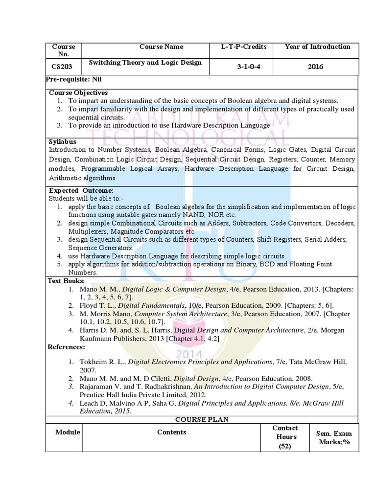 CS203 Switching Theory and Logic Design PDF | PDF | Logic Gate | Logic ...